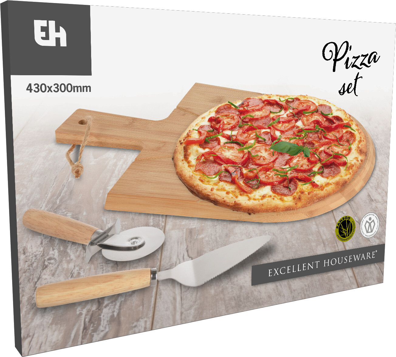 Pizzaset: plank, snijder en schep | 1182466