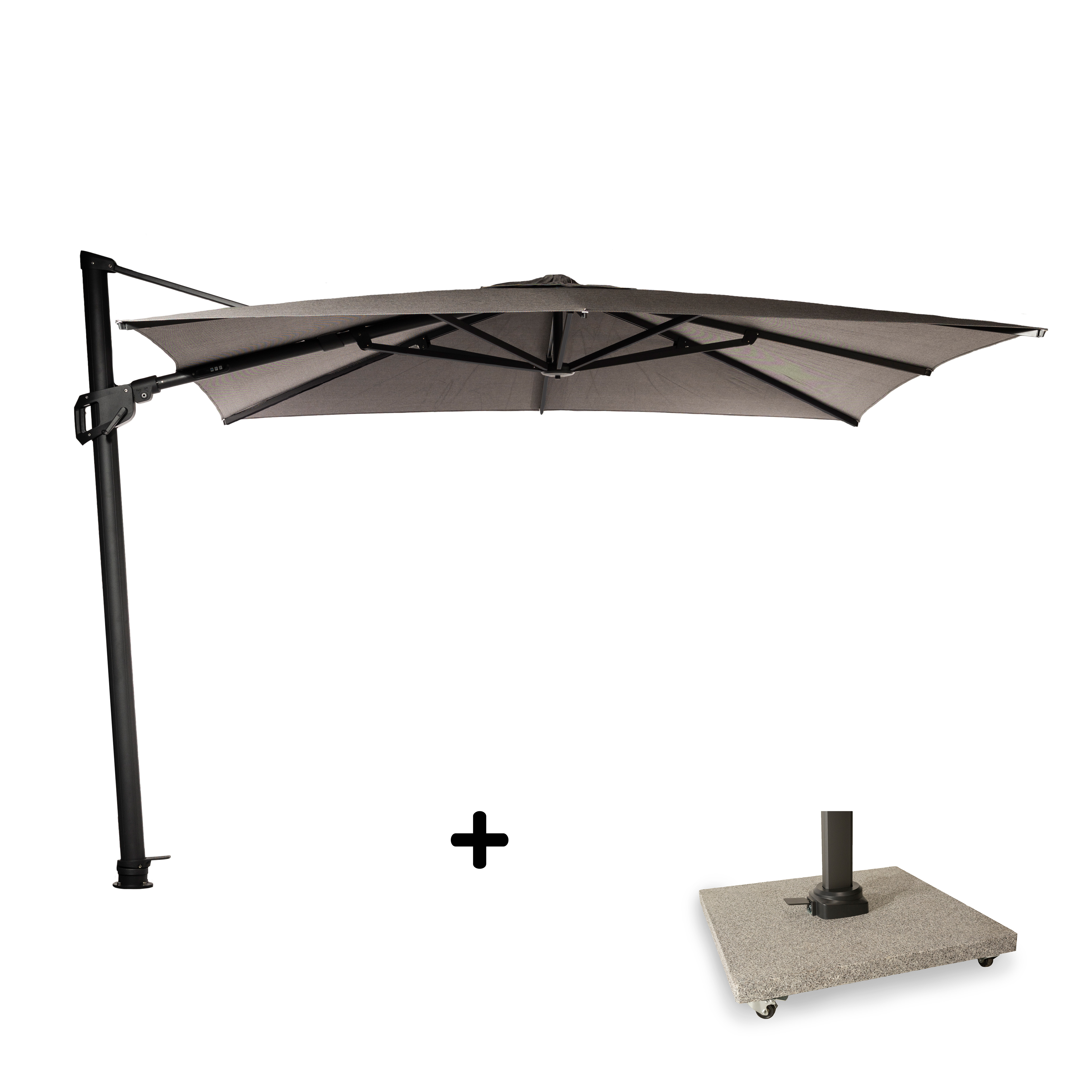 Set van parasol Deluxe antraciet/charcoal met parasolvoet Deluxe | Set ...